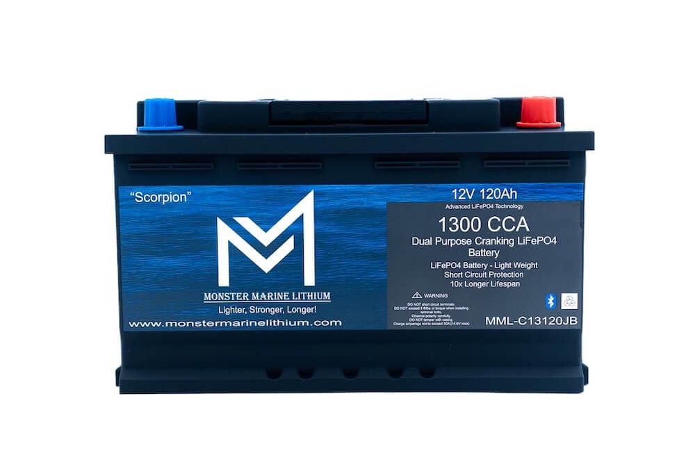 Monster Marine Lithium 1300CCA 120Ah Lithium Dual Purpose Cranking Blu ...